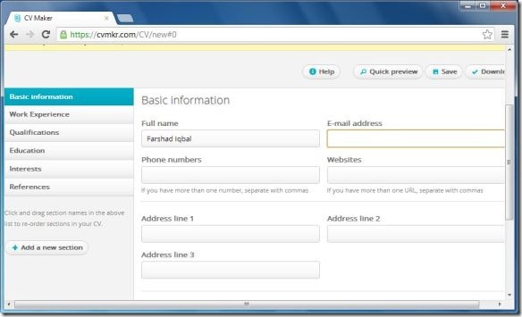 Crear CV profesional y compartirlos en línea con la CV Fabricante