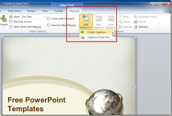เพิ่มคำบรรยายให้กับวิดีโอและไฟล์เสียงใน PowerPoint ที่มีตราประทับ Add-in