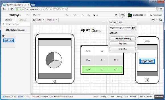 สร้างและแบ่งปัน Mockups และ wireframes ออนไลน์ด้วย Moqups Web App