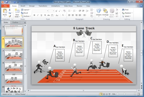 Plantilla línea de meta Para PowerPoint con animaciones y la bandera de ...