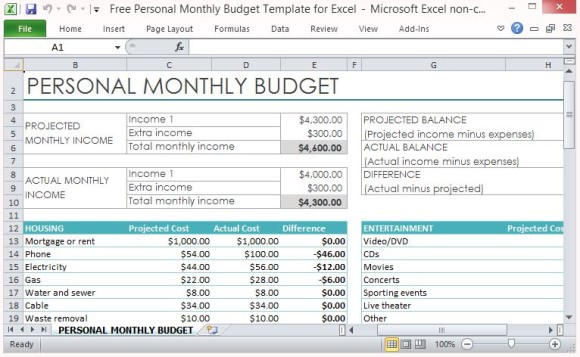 Gratis Personal Anggaran Bulanan Template Untuk Excel