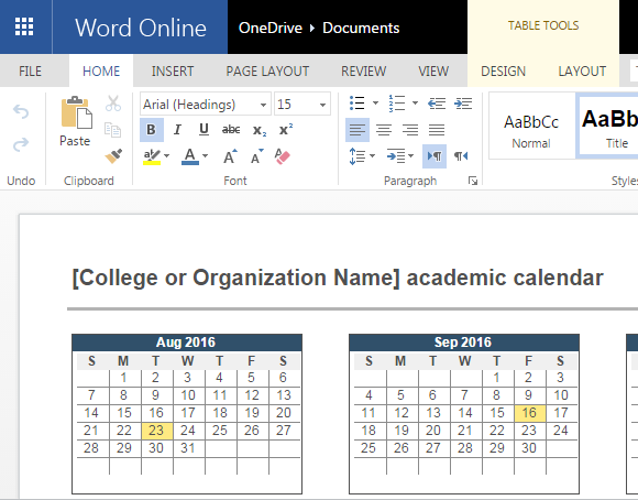2016-2017 Calendrier scolaire Template Pour Word en ligne