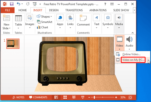 วิธีการเล่นวิดีโอภายในภาพทีวีใน PowerPoint