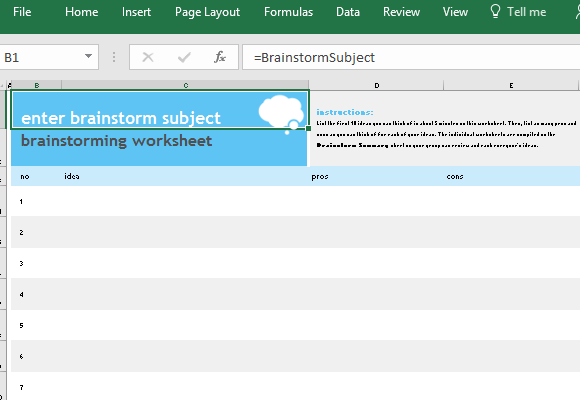Lluvia de ideas plantilla de colaboración en línea para Excel