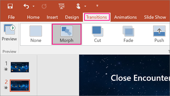 Cómo animar diapositivas Objetos Usando Morph en PowerPoint 2016