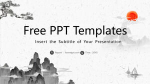 水墨山水中國風幻燈片模板PowerPoint模板免費下載