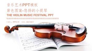Music art PPT template - purple pattern - melodious violin PowerPoint ...