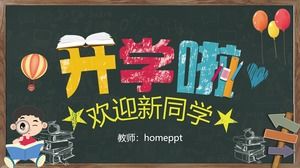 Color chalk hand-painted school welcome new classmates PPT template ...